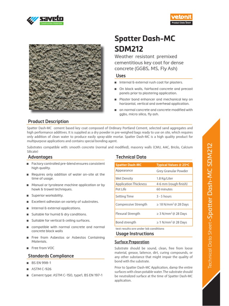 Vetonit Spatter Dash-MC SDM212 | PDF | Concrete | Plaster