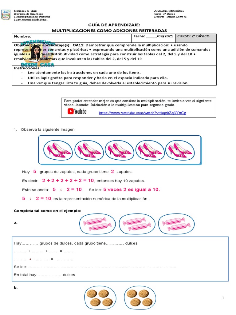 Guía Multiplicación SUMA REITERADA | PDF | Multiplicación | Cognición