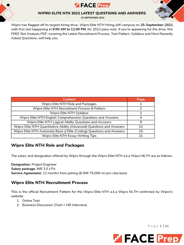 Wipro Elite NTH Role and Packages: Content | PDF | Atmosphere Of Earth | Troposphere