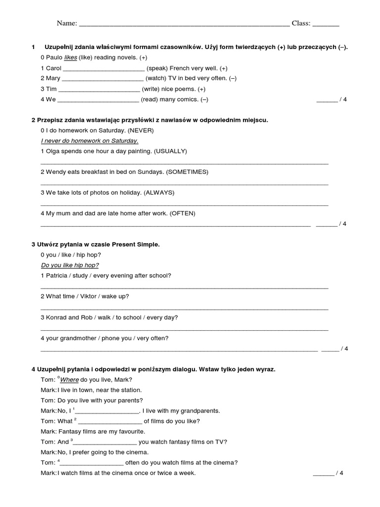 Kartkówka Present Simple GR B | PDF Kartkówka Present Simple GR B | PDF
