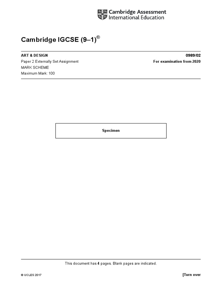Cambridge IGCSE (9-1) : Art & Design For Examination From 2020 | PDF ...