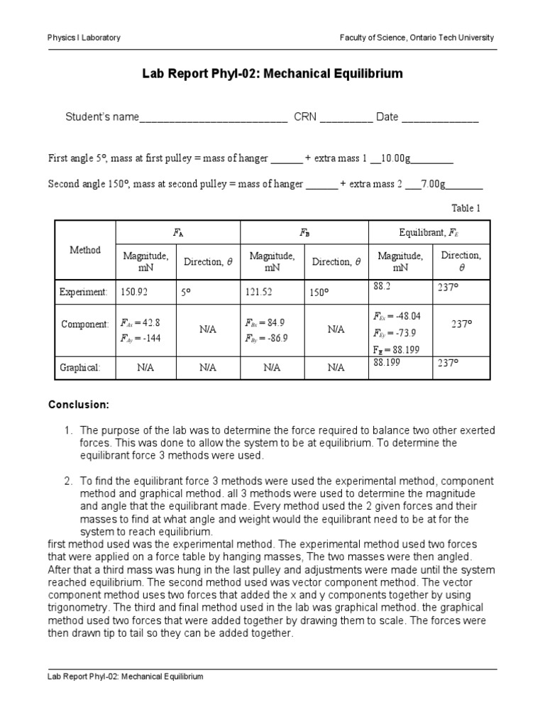 Lab Report Phyi-02: Mechanical Equilibrium: Conclusion | PDF | Force | Euclidean Vector