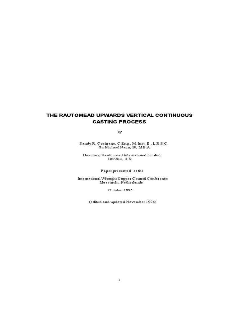 The Rautomead Upwards Vertical Continuous Casting Process | PDF | Atoms ...
