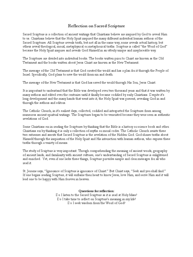 Reflection On Sacred Scripture | PDF | Bible | God