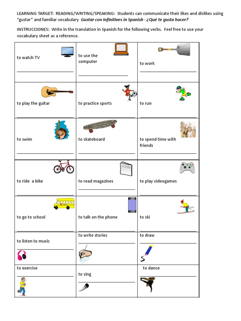 Sp1 - Cap1a - Gustar With Infinitives Lesson and Practice | PDF ...