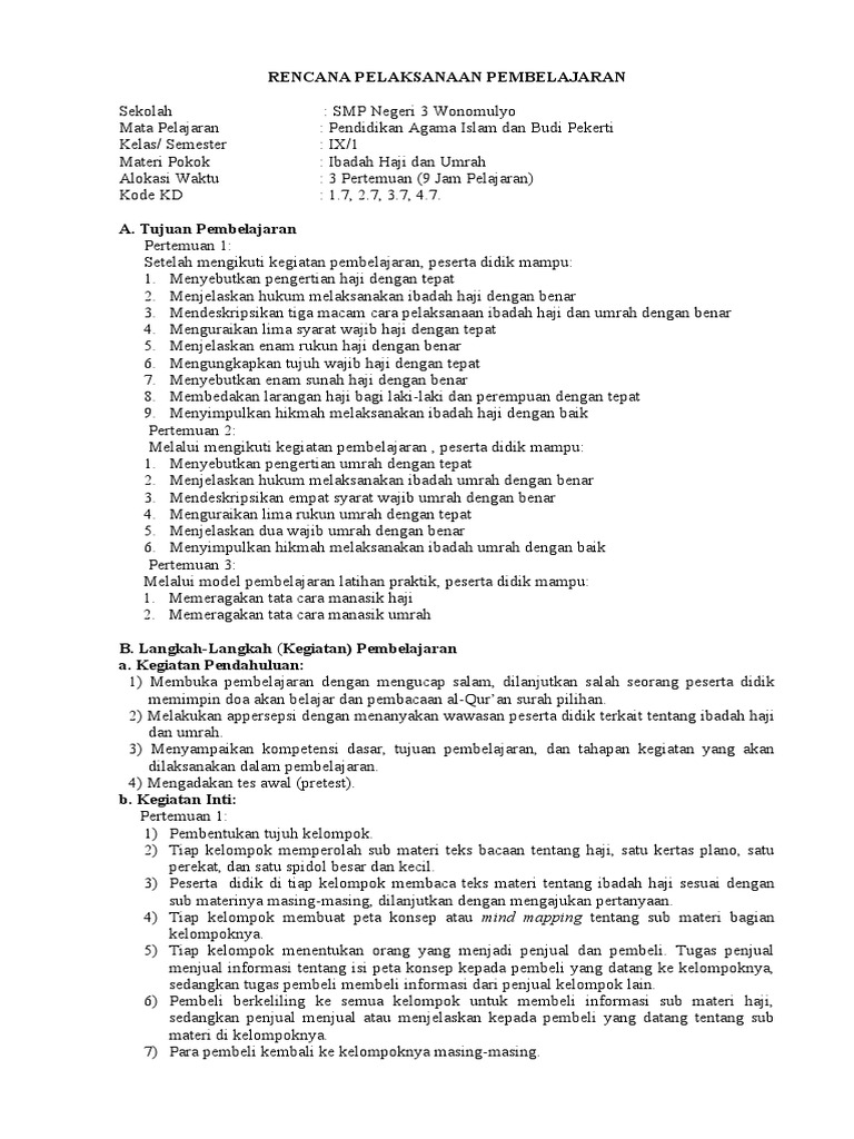 05 RPP Pai 1 Lembar Haji Dan Umrah | PDF