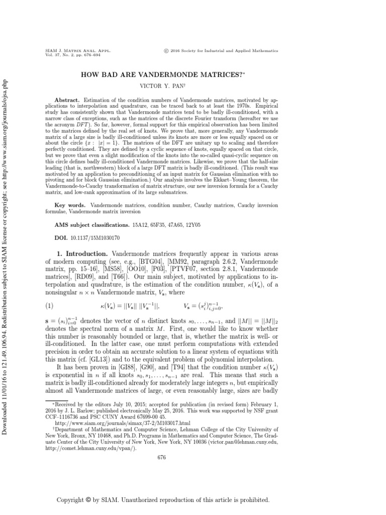 How Bad Are Vandermonde Matrices | PDF | Matrix (Mathematics) | Discrete Fourier Transform