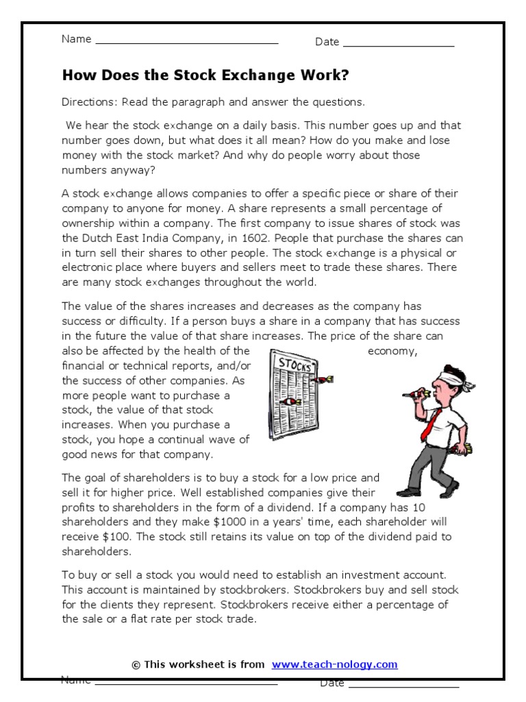 How Does The Stock Exchange Work?: © This Worksheet Is From | PDF ...
