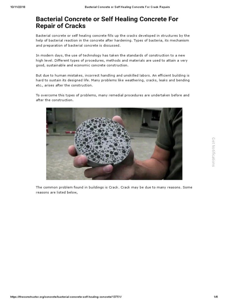 Bacterial Concrete or Self Healing Concrete For Crack Repairs | PDF ...