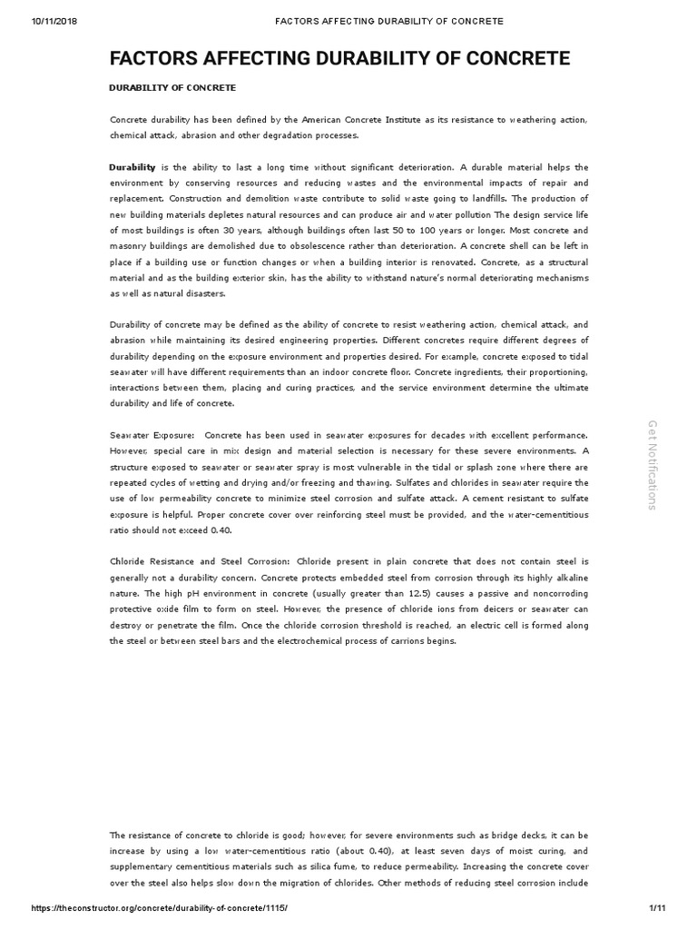 Factors Influencing Concrete Durability | PDF | Concrete | Creep ...
