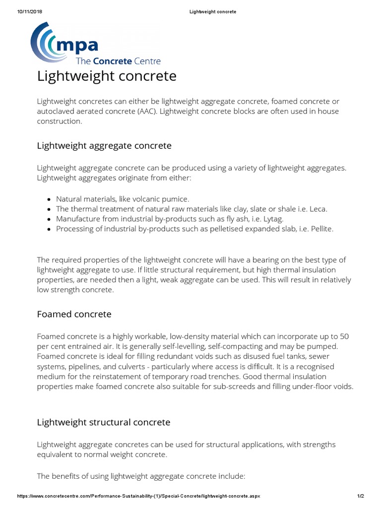 Lightweight Concrete | PDF | Concrete | Building Technology