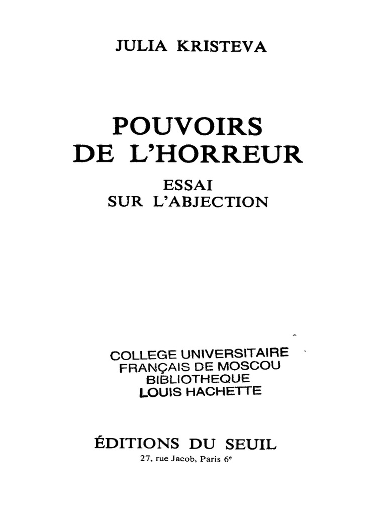 Julia Kristeva-Pouvoirs de L - Horreur - Essai Sur L - Abjection ...