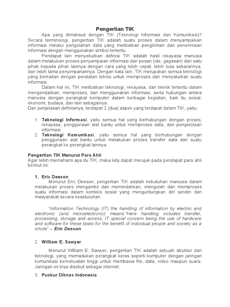 Pengertian TIK | PDF