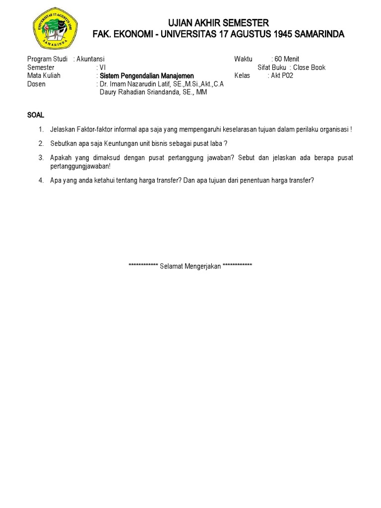 Soal Uas SPM Akt P02-Kamis | PDF