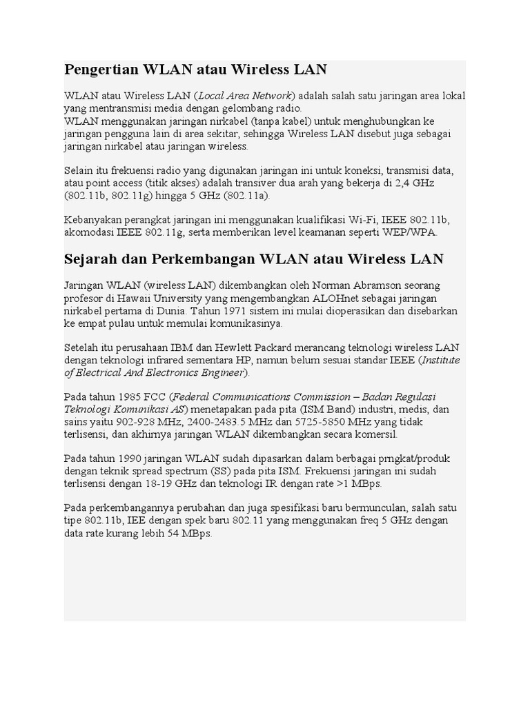 Pengertian WLAN Atau Wireless LAN 5 Jaringan | PDF
