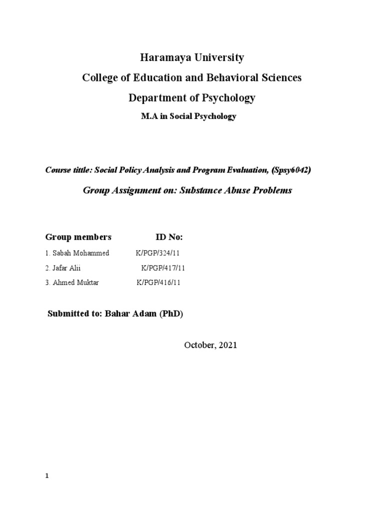 Group Assignment - Substance Abuse | PDF | Substance Abuse | Substance ...