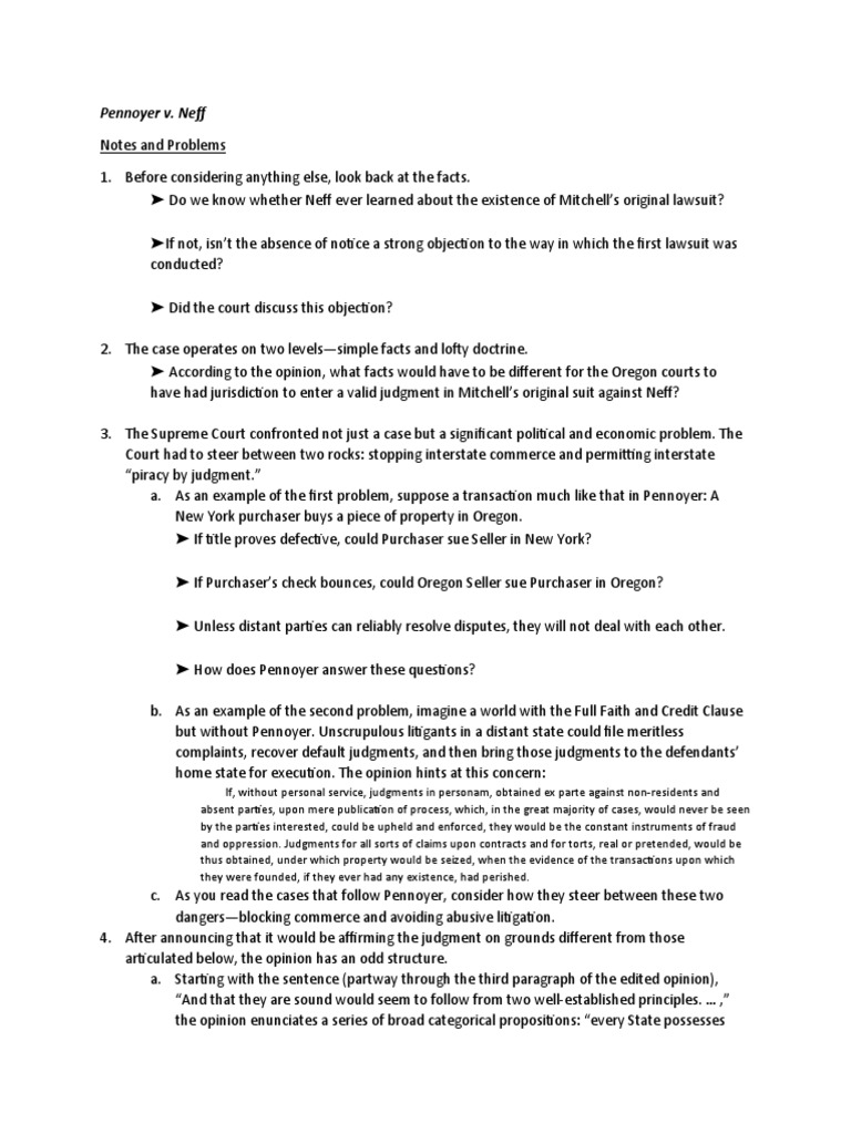 Notes and Problems | PDF | Personal Jurisdiction | Lawsuit