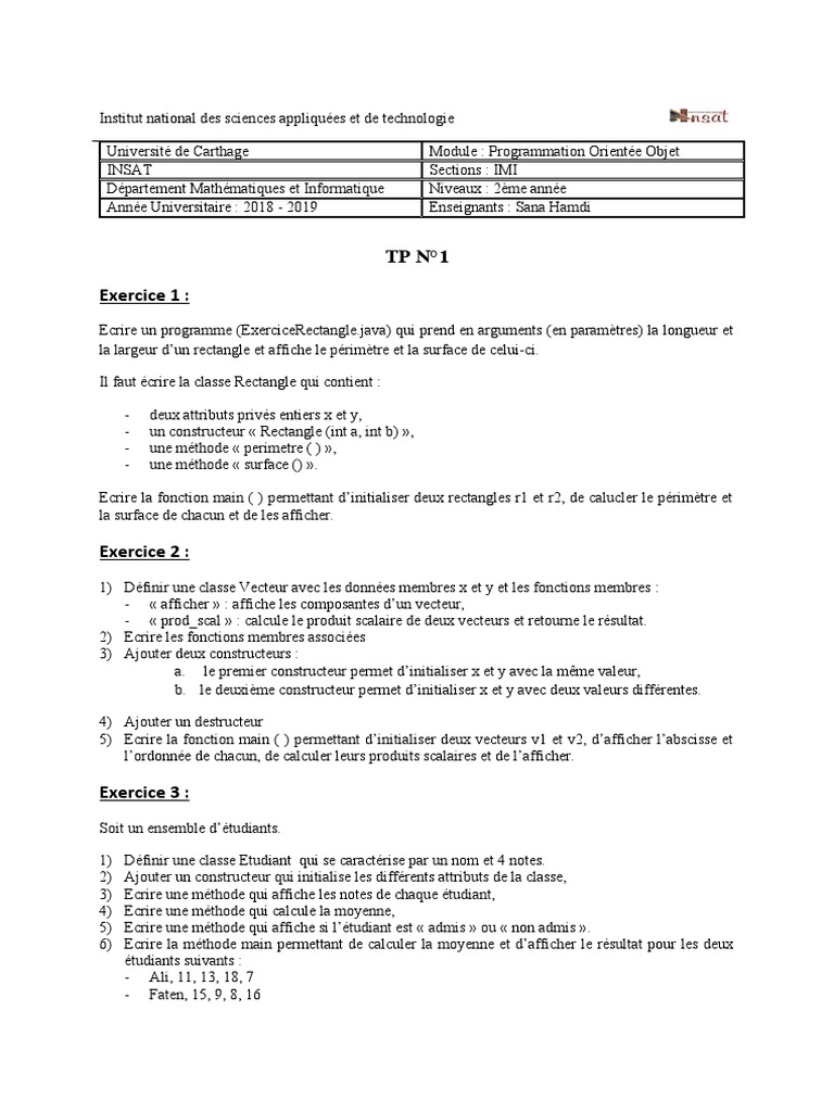 TP N°1 Exercice 1 | Descargar gratis PDF | Constructeur (programmation ...