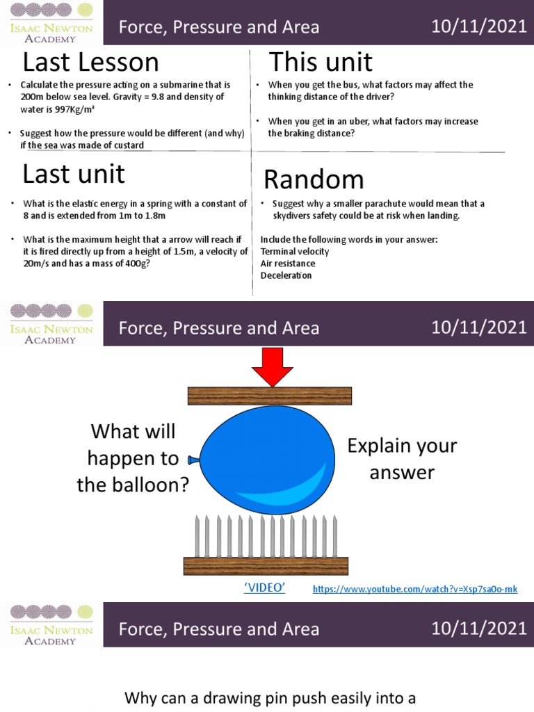 15 Force Pressure Area | PDF | Pressure | Force