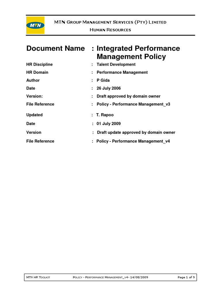 MTN Integrated Performance Policy | PDF | Performance Appraisal | Human ...