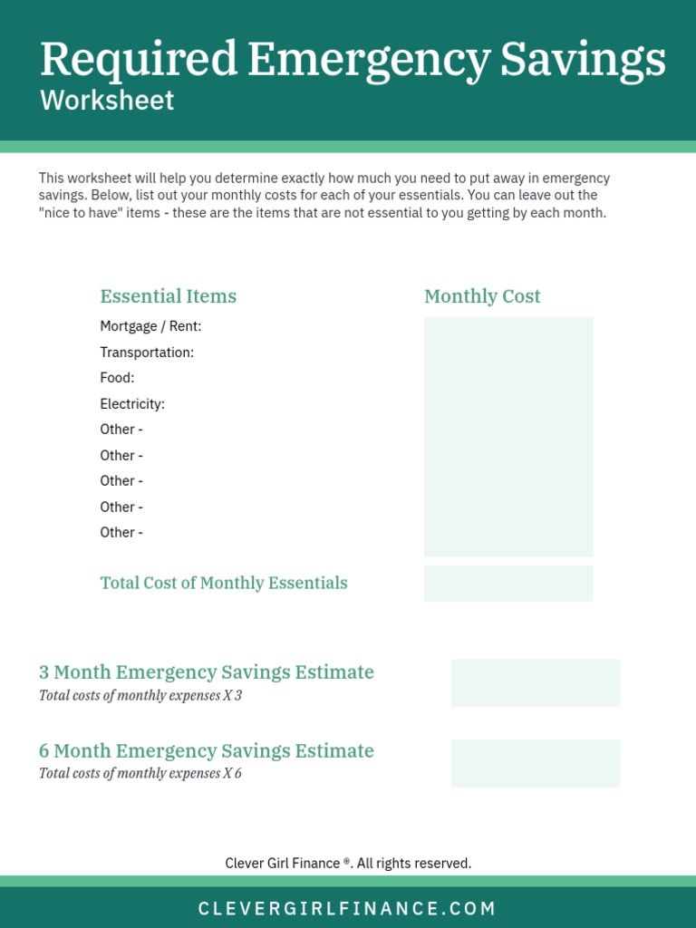 Emergency Fund Worksheet | PDF