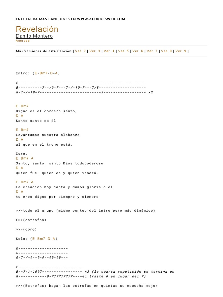 Revelación - (Danilo Montero) - Acordes - Version para Imprimir | PDF | Juegos y actividades