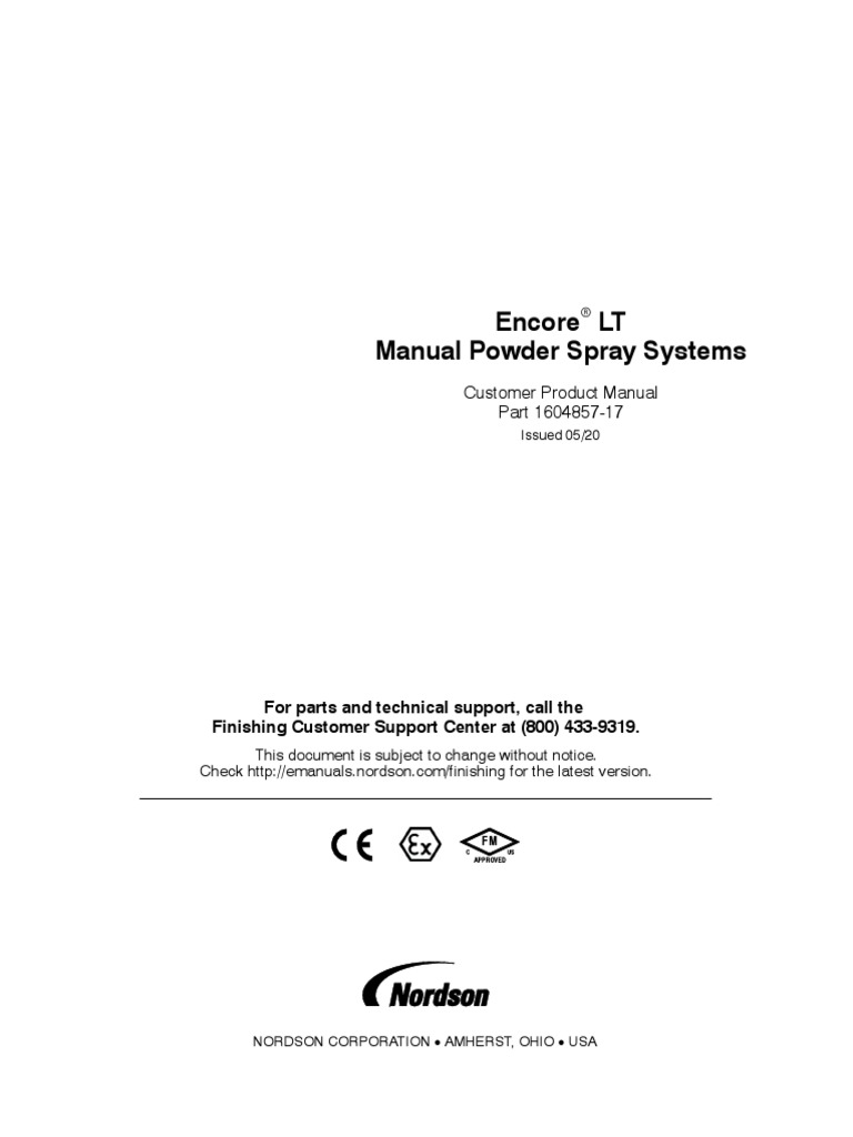 Encore LT Manual Powder Spray Systems: Customer Product Manual Part ...