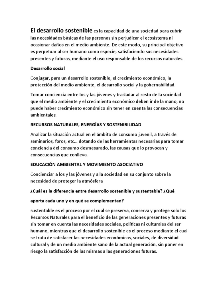 El Desarrollo Sostenible | PDF | Desarrollo sostenible | Sustentabilidad