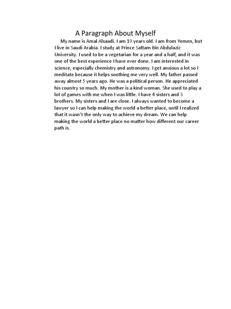 Paragraph About The Myself | PDF