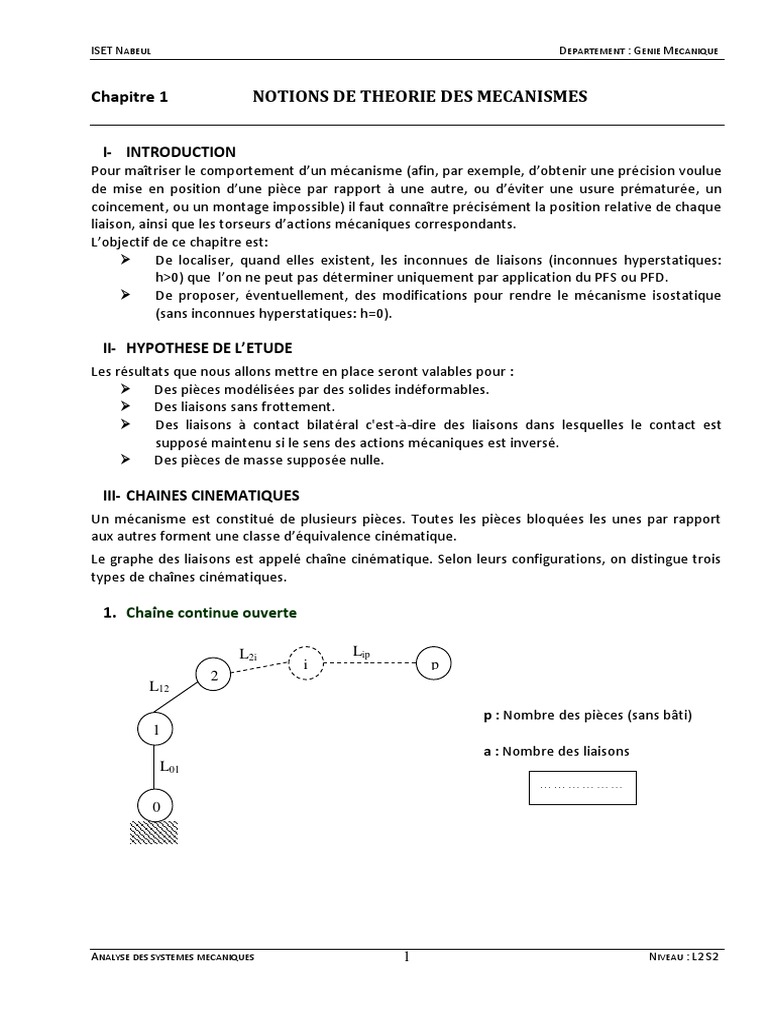 Notions de théorie des mécanismes | PDF | Ingénierie mécanique | Biens ...