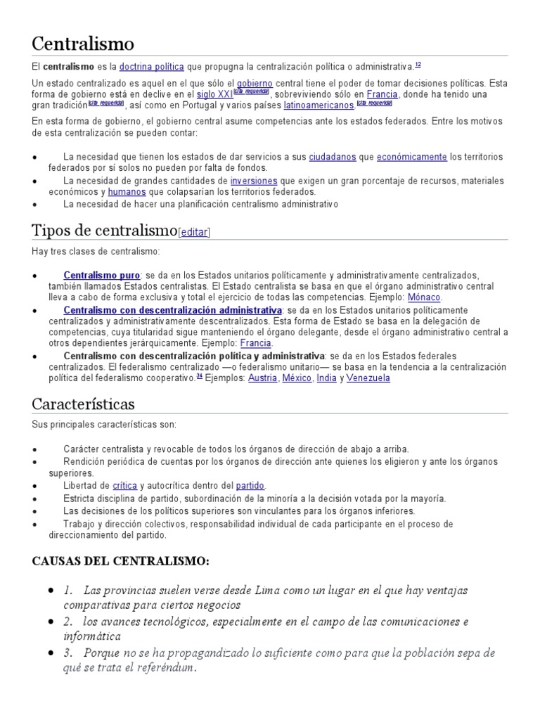 Centralismo, Caracteristicas, Causas. | PDF | Federalismo | Estado ...