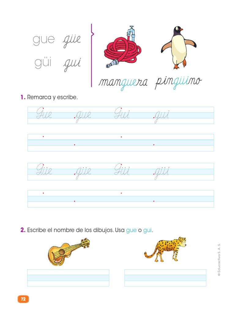 Guía Sílaba Gue Gui Cursiva | PDF