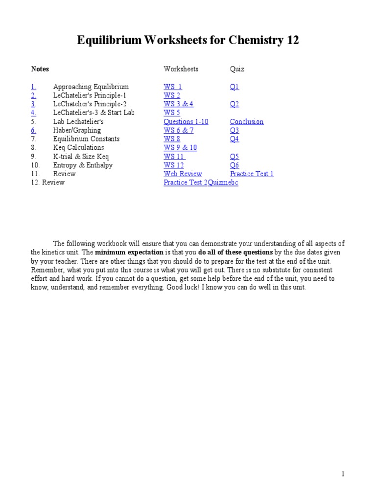 Equilibrium Worksheets For Chemistry 12: Notes | PDF | Reaction Rate ...