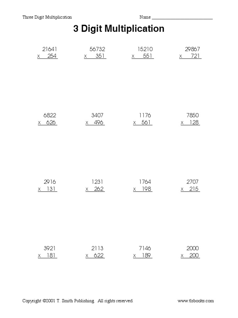 Three Digit Multiplication Practice | PDF
