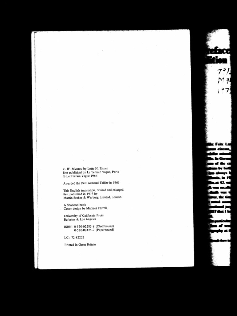 Nosferatu Shooting Script, F. W. Murnau by Lotte H. Eisner | PDF