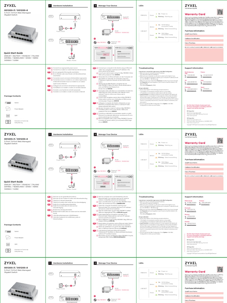 GS1200-5 / GS1200-8: Quick Start Guide | PDF | Router (Computing) | Ip Address