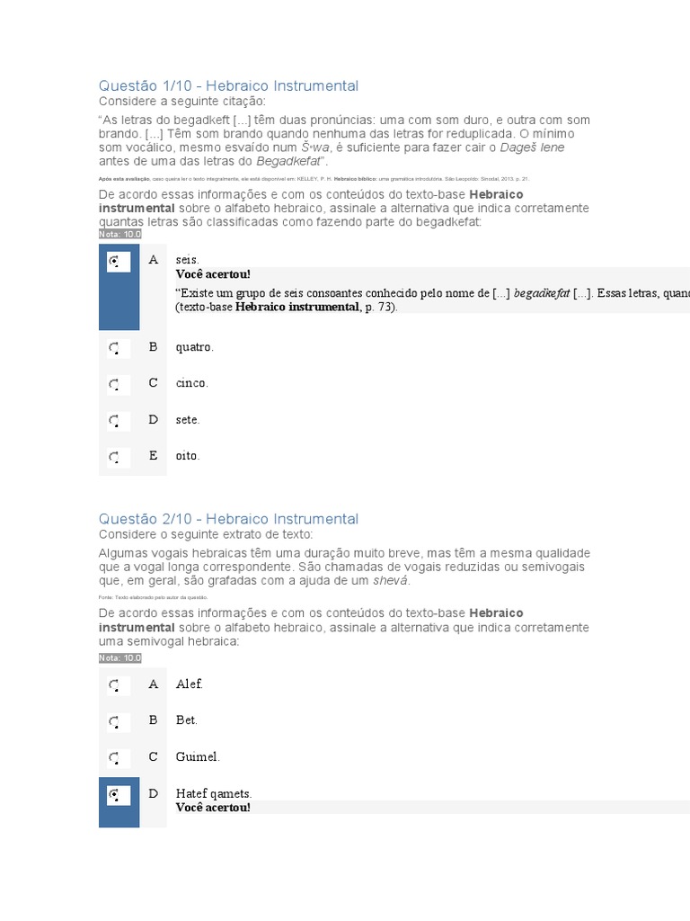 APOL Objetiva 2 (Regular) - HEBRAICO INSTRUMENTAL | PDF | Idioma hebreu ...