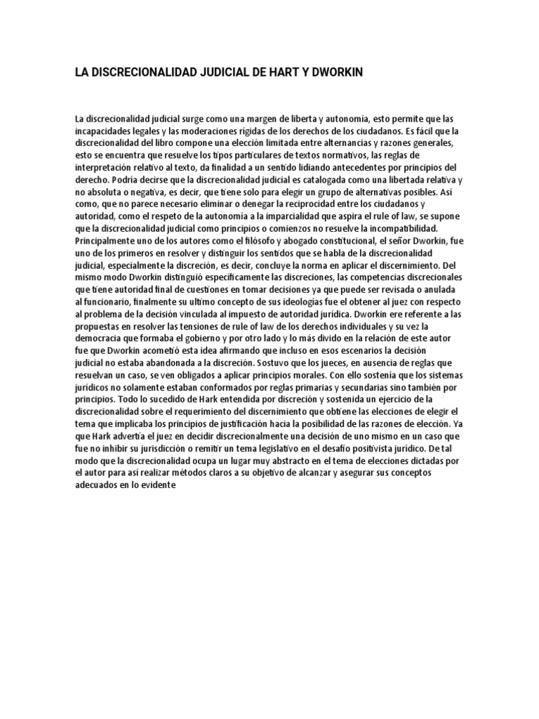 Discrecionalidad Judicial: Hart vs. Dworkin | PDF | Juez | Ciencias ...