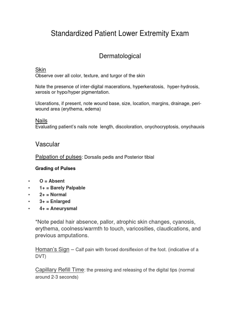 Standardized Patient Lower Extremity Exam | PDF | Foot | Anatomical ...
