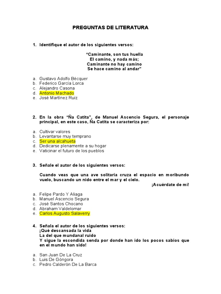 Preguntas de Literatura y Lenguaje | PDF