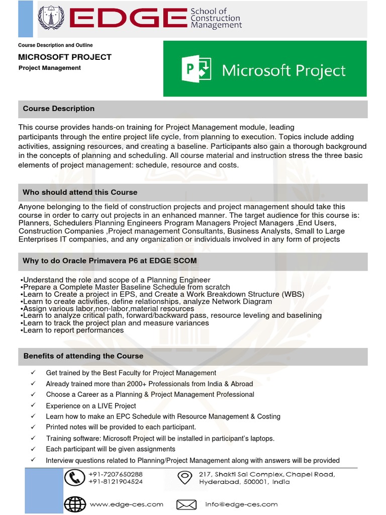 Microsoft Project: Course Description | PDF | Project Management | Software Engineering