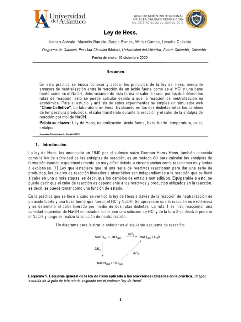 Aplicación de la Ley de Hess en Reacciones | PDF | Entalpía | Química