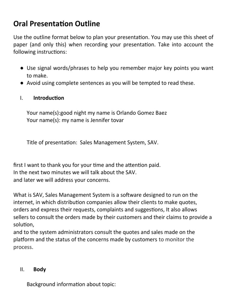 Oral Presentation Outline: To Monitor The Process | PDF | Business