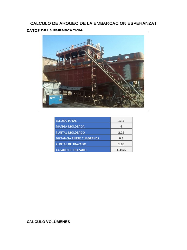 Calculo de Arqueo de La Embarcacion Esperanza1 | PDF | Arquitectura naval | Construcción naval