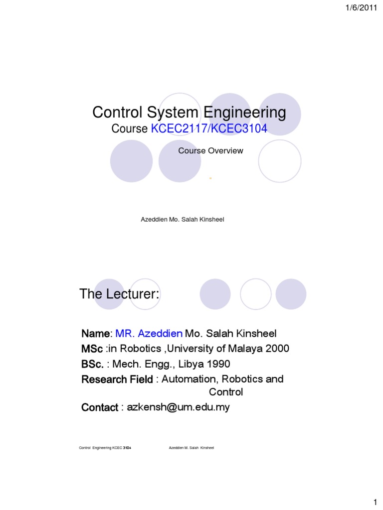 Control System Engineering: The Lecturer | PDF | Control Engineering ...