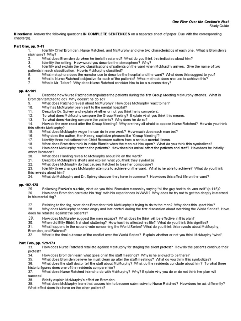 Cuckoos Nest Study Guide | PDF