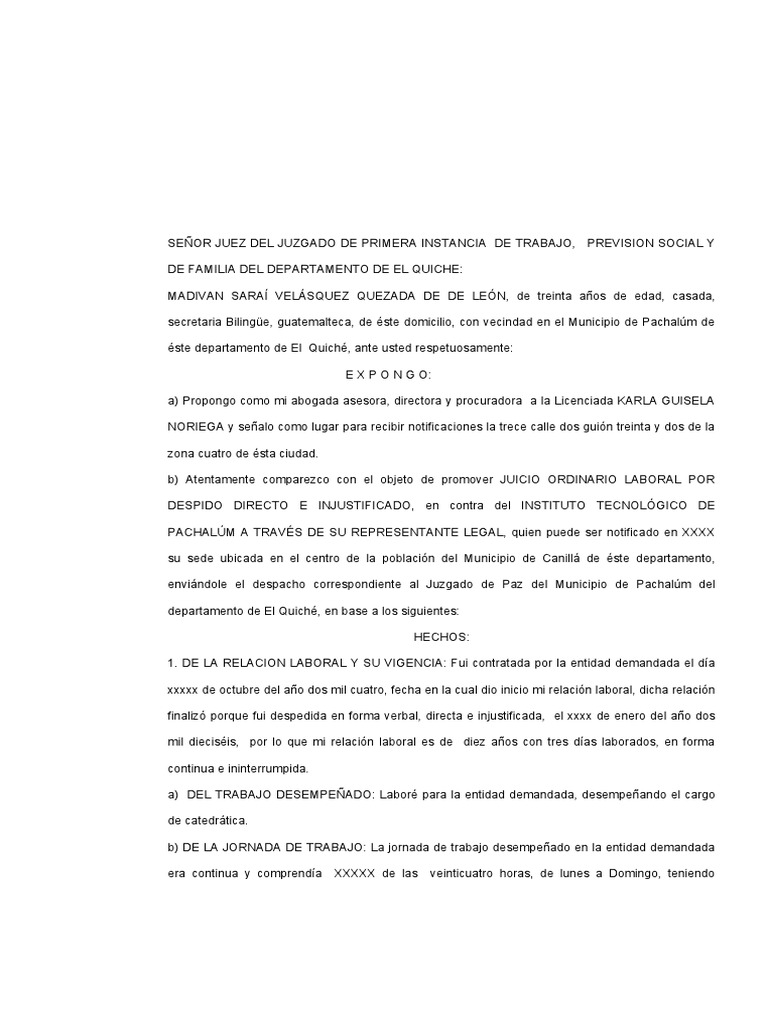 Demanda Laboral Madivan Velasquez | PDF | Salario | Demanda judicial
