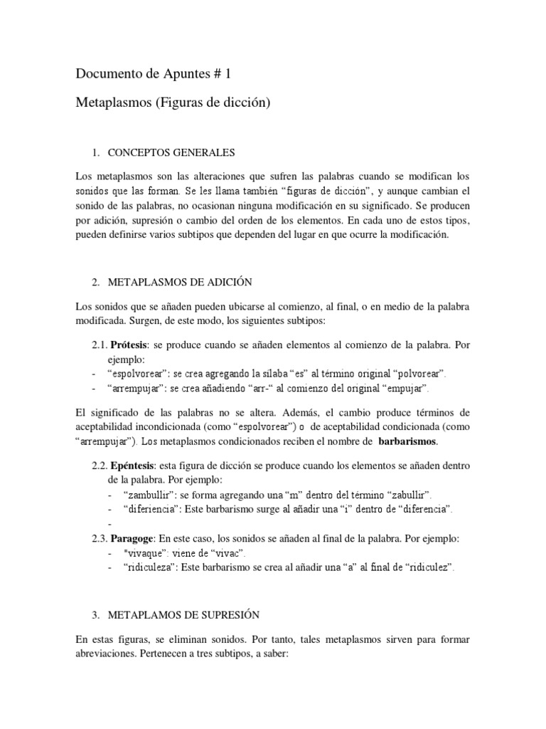 Tipos y ejemplos de metaplasmos | PDF | Idiomas | Estudios de idiomas ...