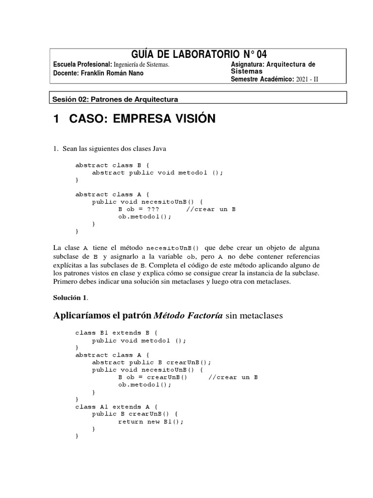 Guia Lab 04 Patrones Arquitectura | PDF | Objeto (informática) | Java (lenguaje de programación)