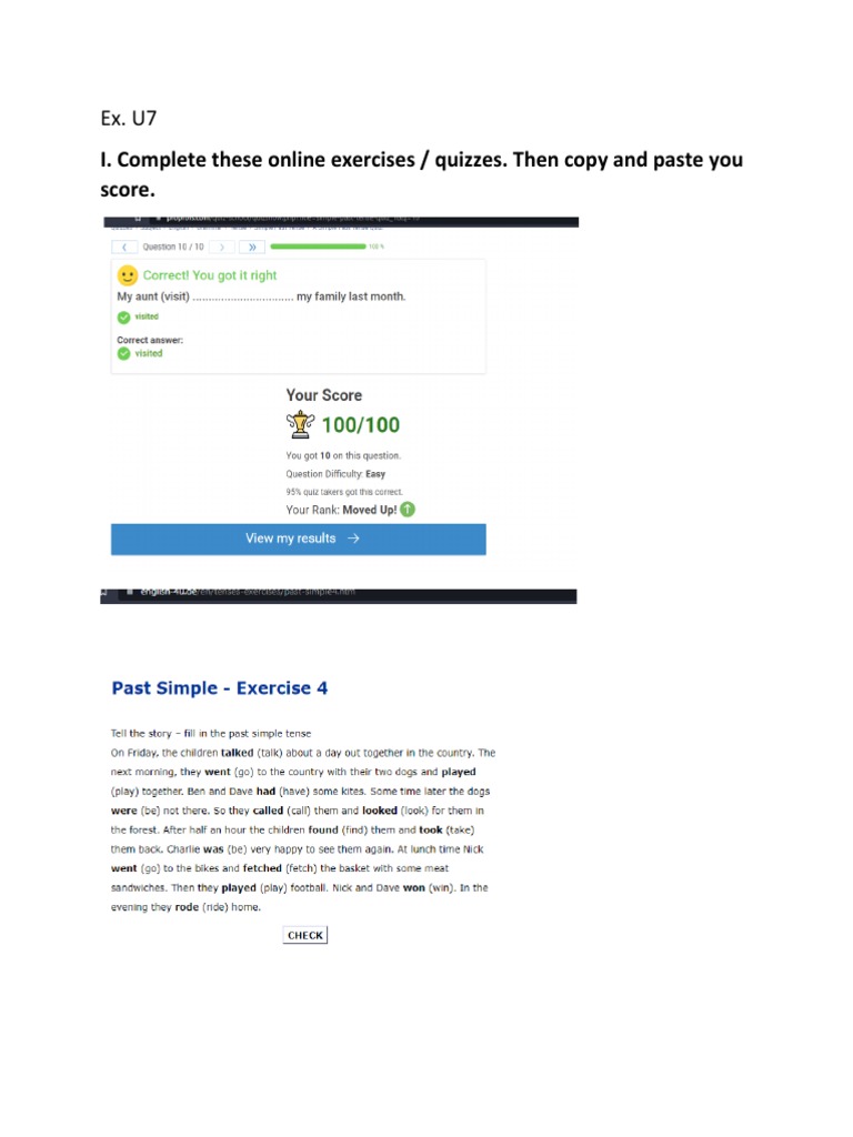 I. Complete These Online Exercises / Quizzes. Then Copy and Paste You ...